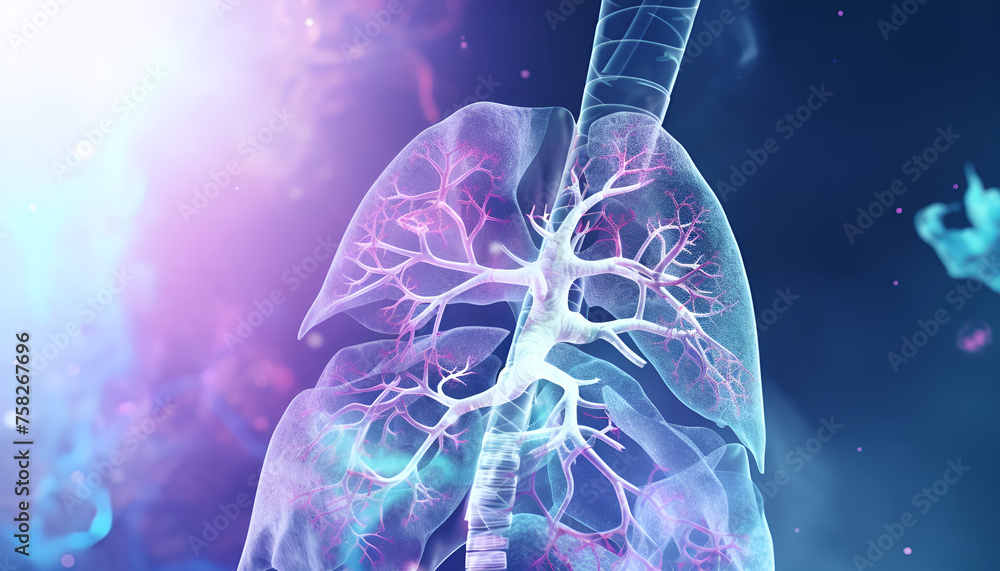 Visual representation of human lungs as hologram showing X-ray and D ...
