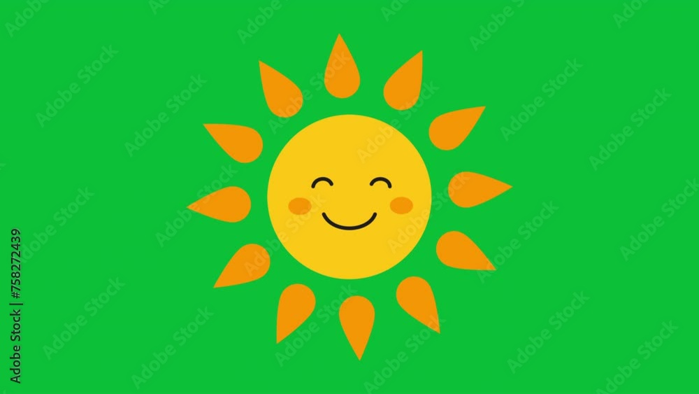 Loop of cute cartoon sun with happy smiling face on green screen chroma ...