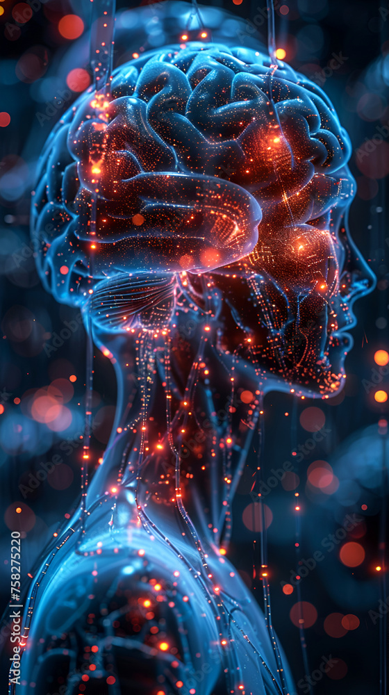 Translucent brain abstraction of futuristic medicine showing chip ...