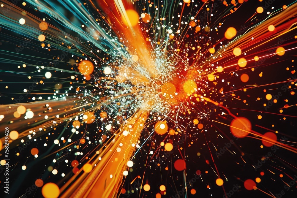 Computer Generated Image of a Star Burst, Simulation of a particle collision event within a ...