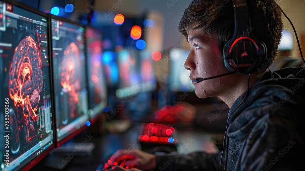 A high-tech brain imaging lab, where researchers are monitoring and ...