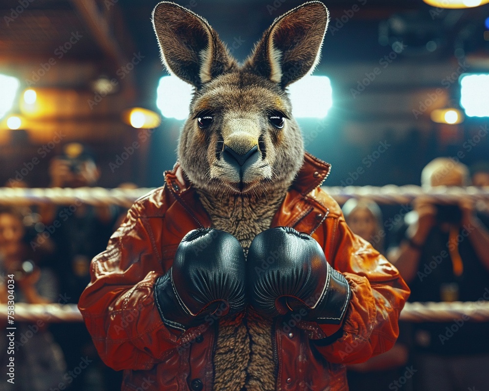 Confident Kangaroo with Boxing Gloves Ready for a Match in a Gym ...