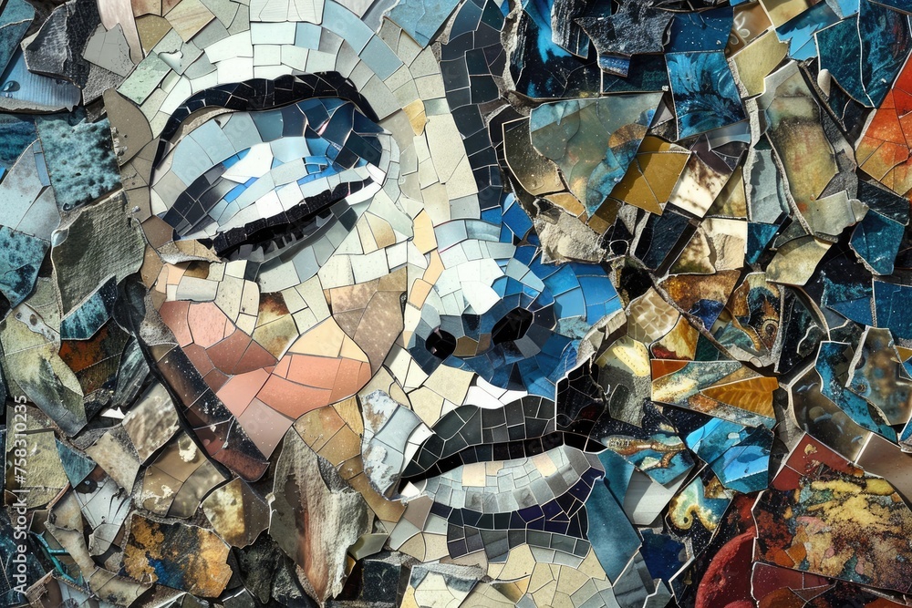 A digital mosaic of fragmented images and textures, assembled into a ...