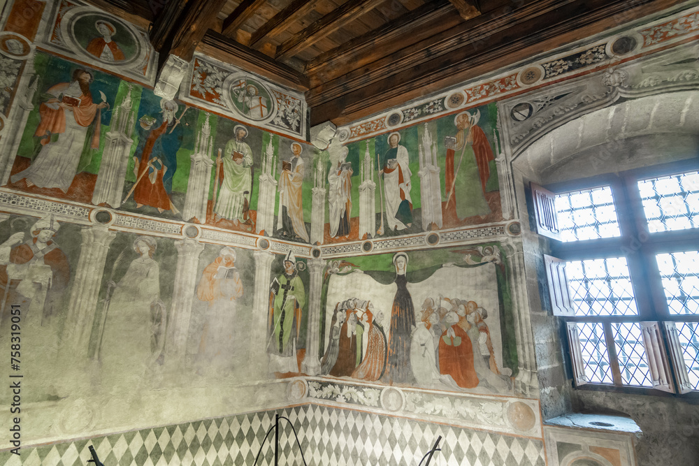 Medieval chapel in Fénis Castle (Italian: Castello di Fenis, French ...