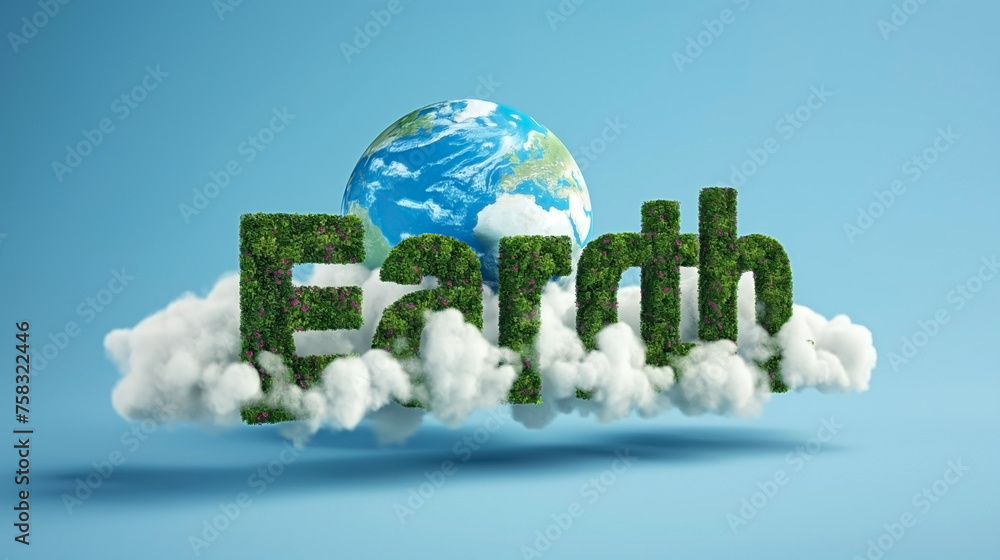 The word EARTH in large letters with the texture of green plants. The ...