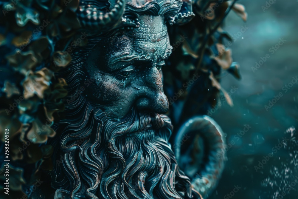 Neptune God of Sea portrayed in an epic sculpture with a beard and ...