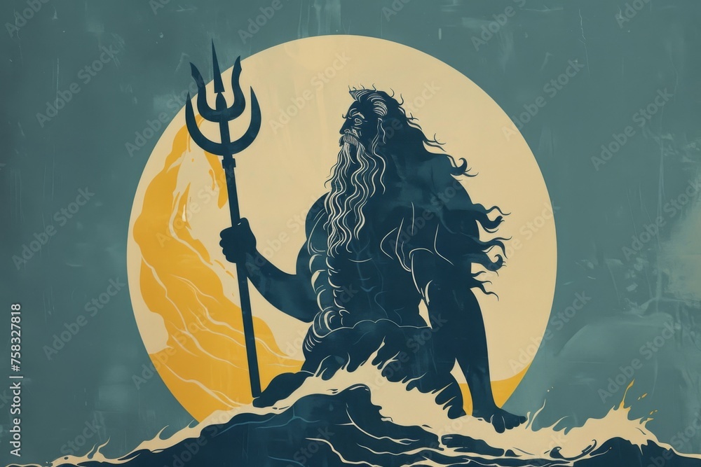Neptune the god of sea portrayed in a minimalist style illustration ...