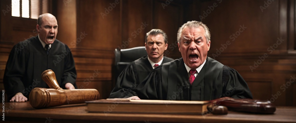 The judge's face contorts with rage as they slam their rubber mallet ...