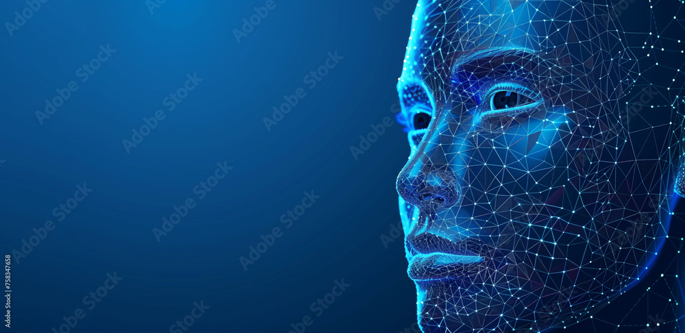 Facial recognition technology. Close-up scan of a face using an ...