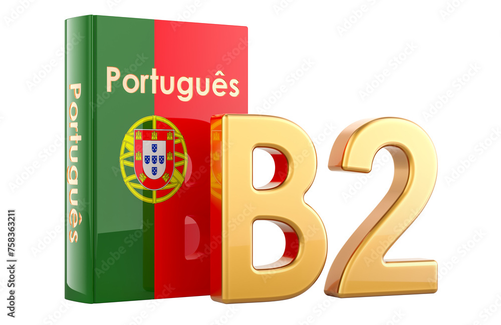 B2 Portuguese level, concept. Level upper intermediate, 3D rendering ...