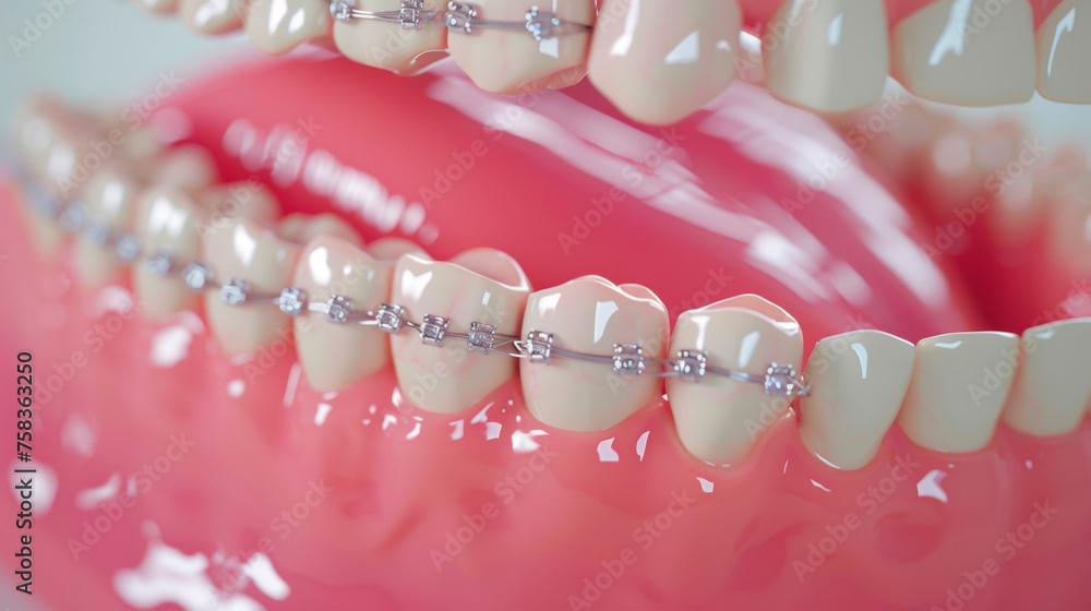 Close-up of a tooth with a metal chain, illustrating dental details and ...