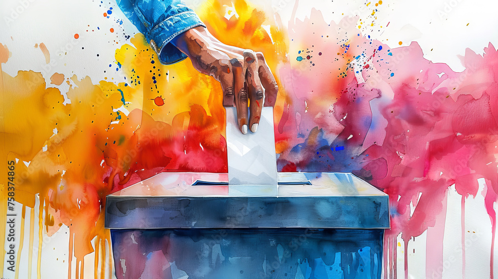 Watercolor illustration of African American female hand placing ballot ...