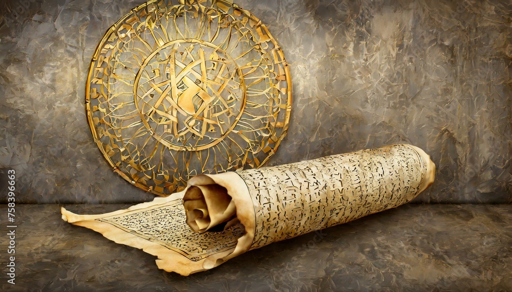 jesus on the cross, a scroll and two candles on a table, a storybook ...