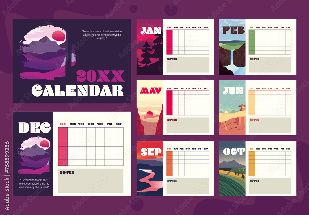 Flat Landscape Calendar Design Stock Template | Adobe Stock