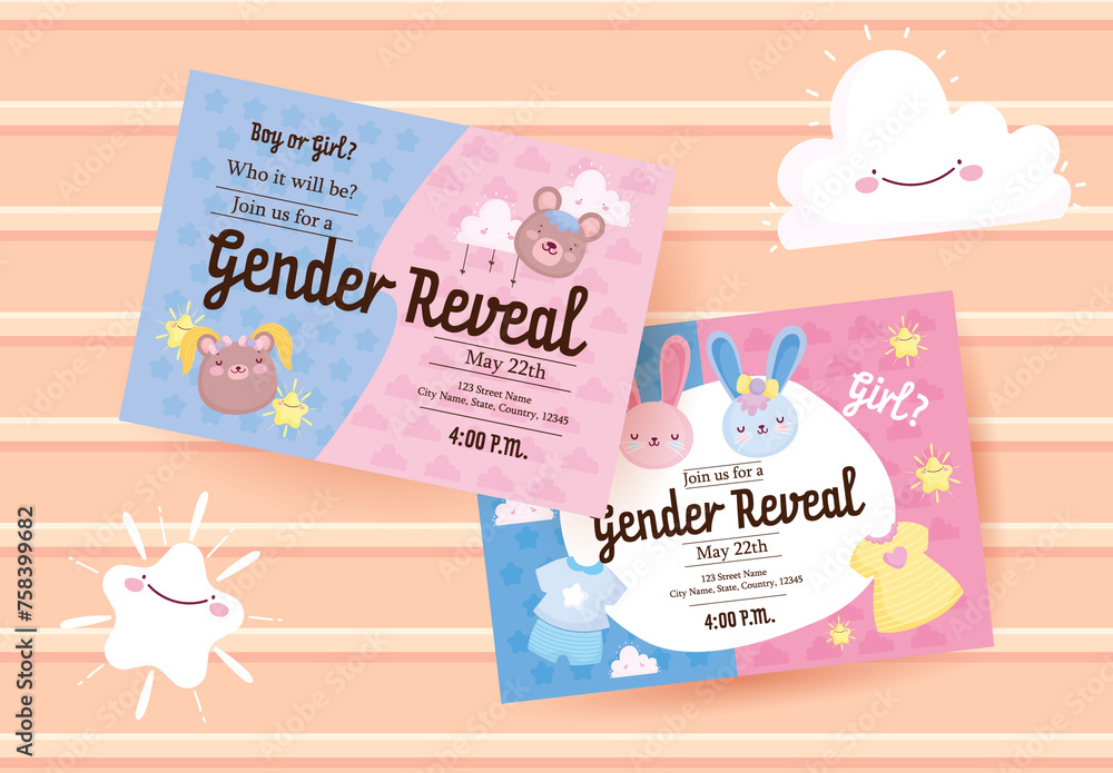 Pink and Blue Cute Invitation Stock Template | Adobe Stock