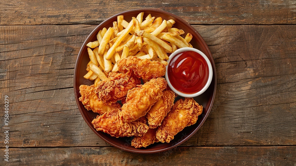 An overhead view of a plate piled high with crispy fried chicken ...