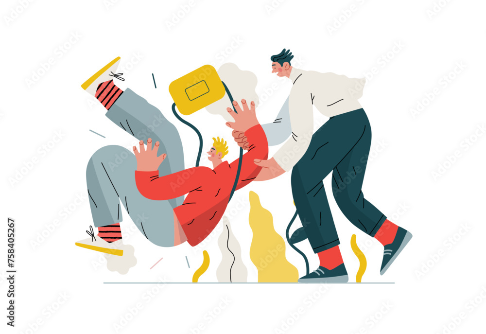 Mutual Support, Assisting Falling Person- modern flat vector concept ...