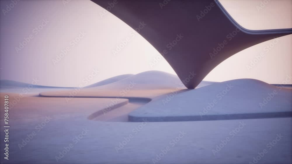 Curve shape roof with gray concrete floor. 3d illustration of abstract ...
