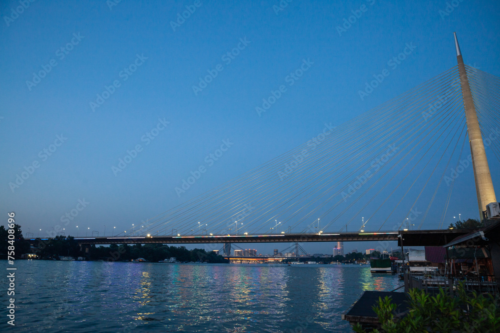 Panorama of the Belgrade bridge over the Sava river (Ada most) taken ...