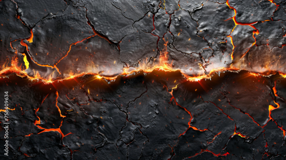 metal texture background that is torn in half with glowing fire edge ...