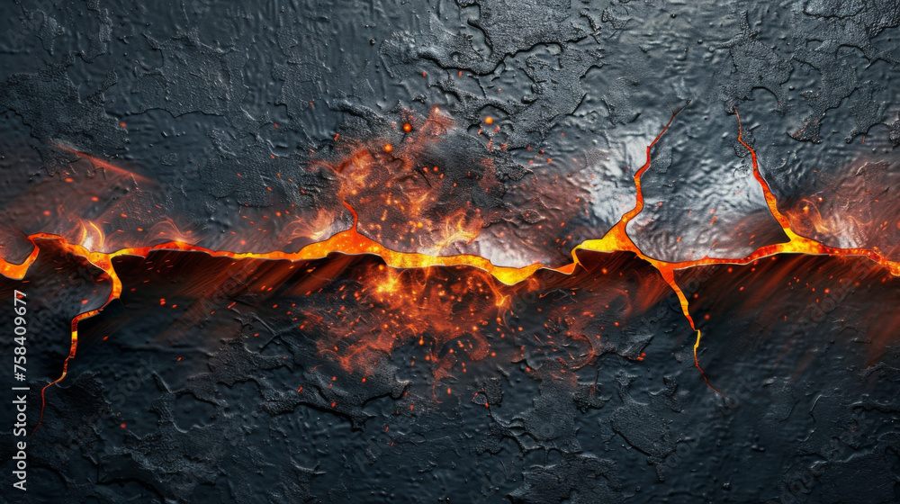 metal texture background that is torn in half with glowing fire edge ...