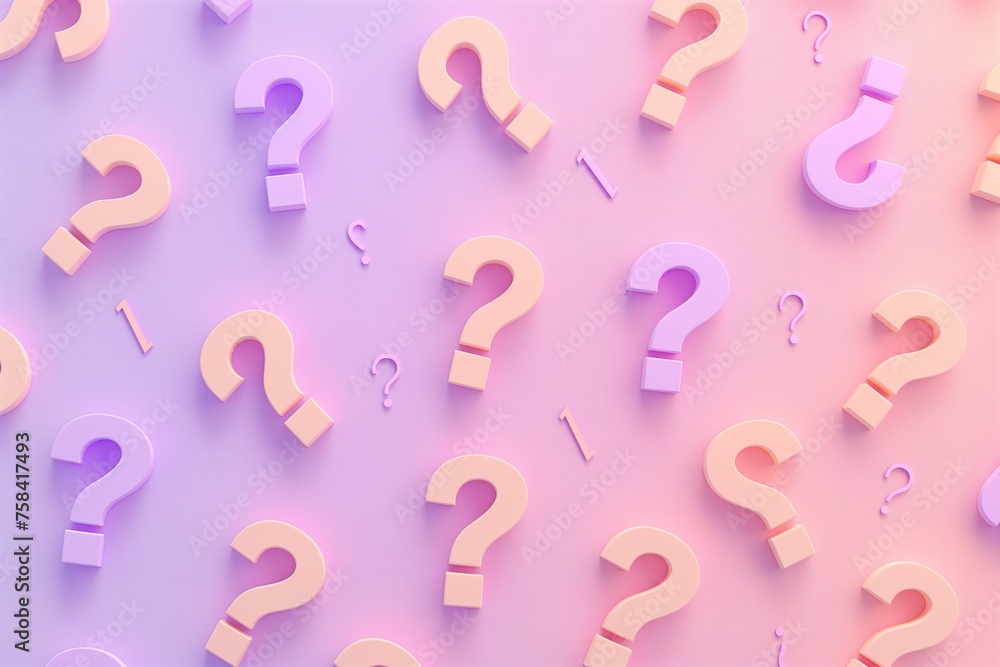 Cluster of d question marks scattered on a vibrant pink and purple ...