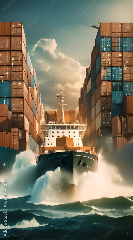 Vidéo Stock cargo ship with stacks of containers, traveling in the ...