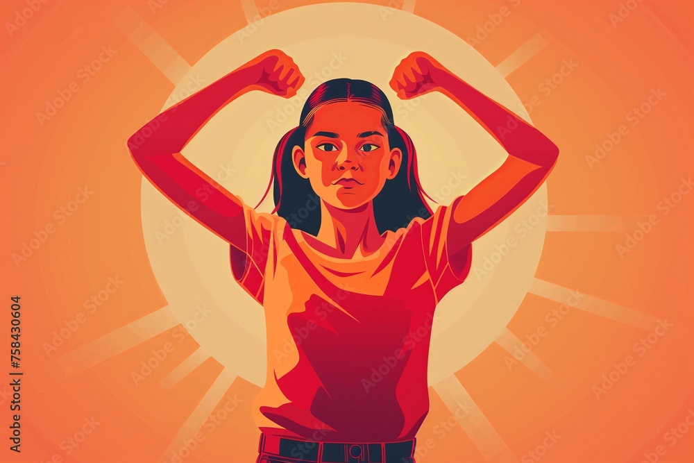 Empowered Young Girl Against a Sunburst, Symbolizing Strength and ...