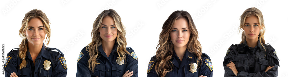 smiling female police officer isolated on a transparent PNG background ...