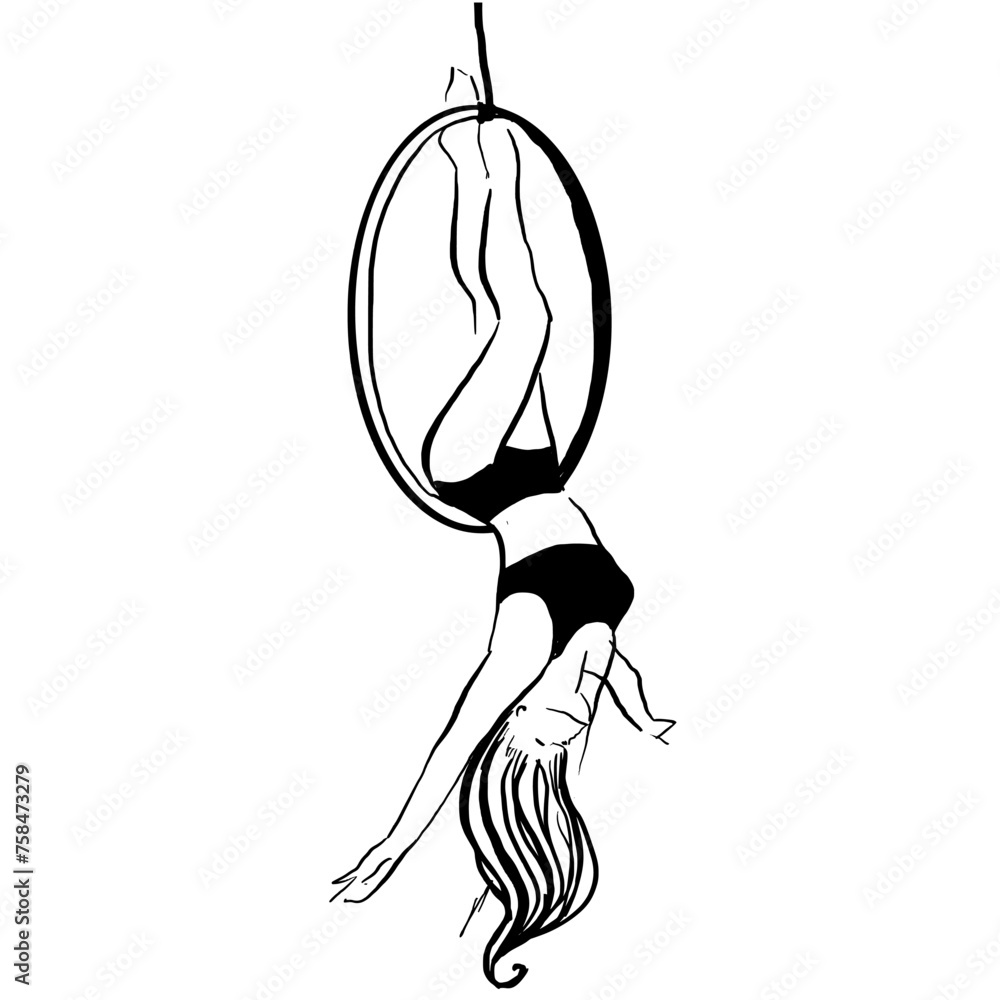 ink outline painting of aN Aerial hoop Performer. vector illustration ...