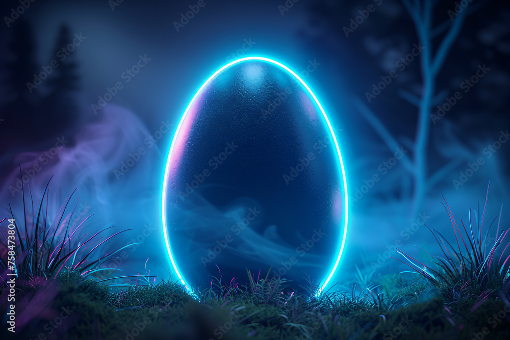 Magic glowing blue egg with sparkles and mysterious haze on mourning ...