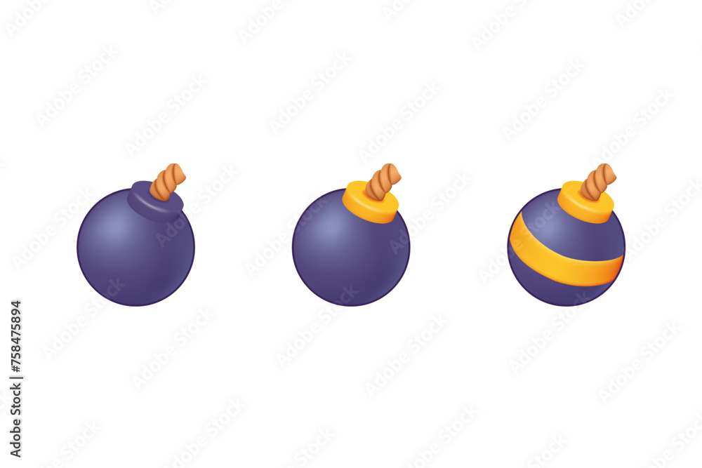 Isolated flat 3d bomb icon for game, interface, sticker, app. The sign ...