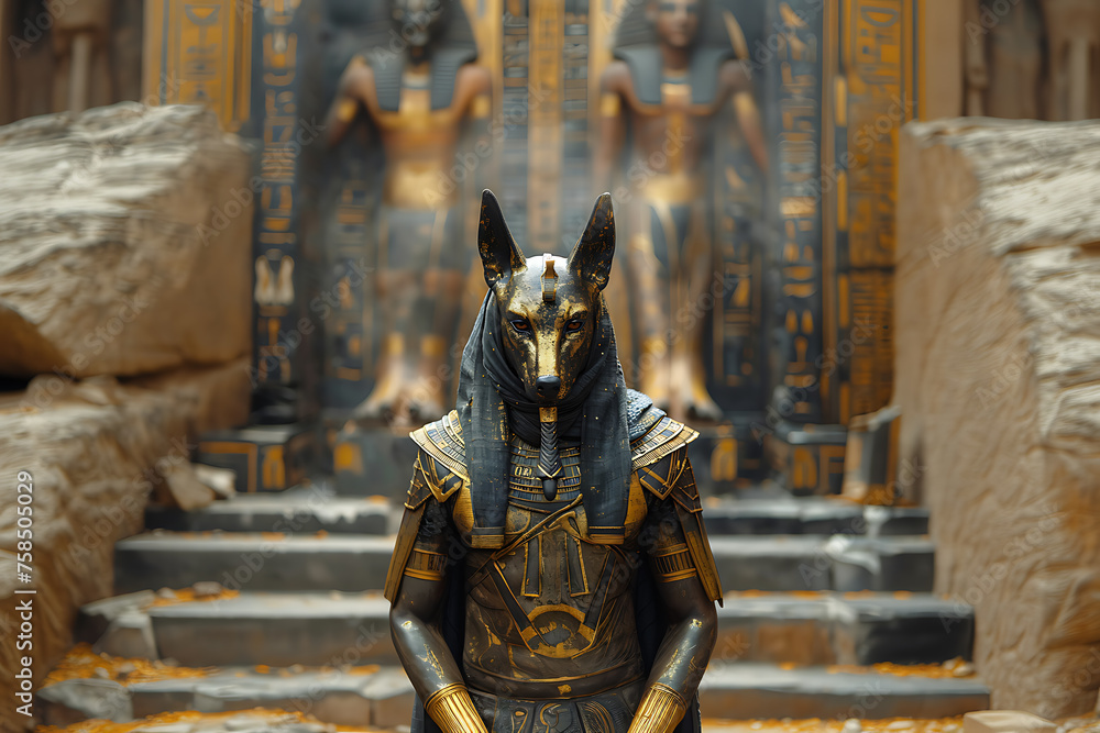 A striking and mystical representation of Anubis, the ancient Egyptian ...