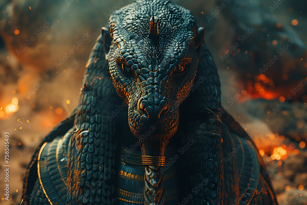 A striking depiction of Apophis, the ancient Egyptian deity symbolizing ...