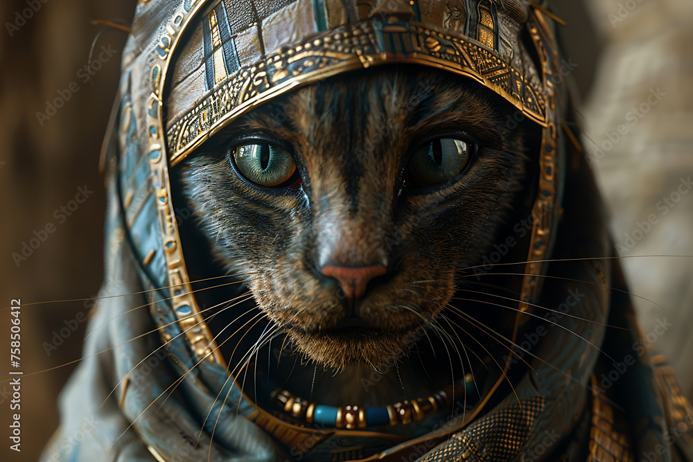 A captivating depiction of Bast, the ancient Egyptian goddess of cats ...