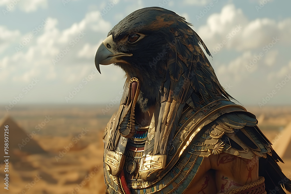 A captivating depiction of Horus or Ra, a pivotal deity in Egyptian ...