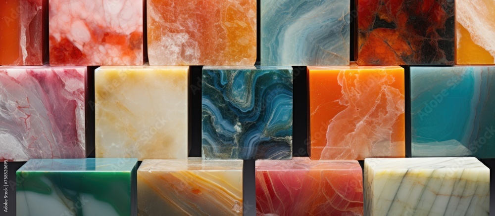 A unique art installation showcasing stacks of different colored soap ...