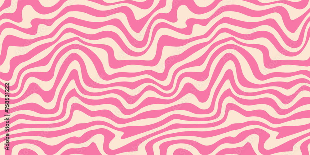 Wavy pink line seamless pattern. Trippy groovy liquid wave background ...