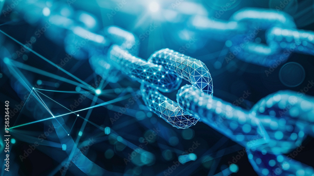 Blockchain concept with digital chains and network connectivity. Stock ...