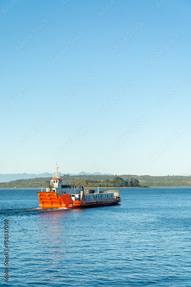 Barcaza en el sur de Chile. Stock Photo | Adobe Stock
