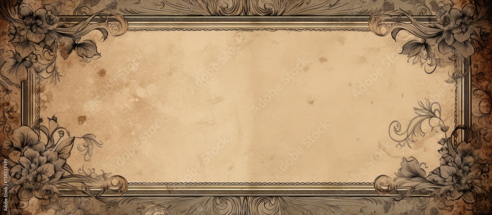 An old piece of paper displayed in a brown wooden rectangle frame with ...