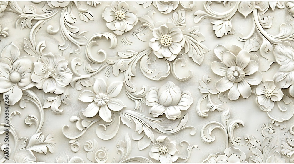 Vintage white floral pattern, wallpaper for background ,Generative ai ...