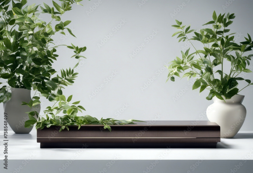 background white Product leaves splay nature podium poduim rendering ...