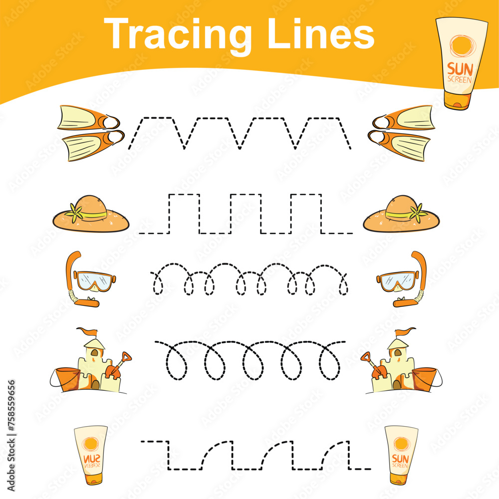 Tracing vertical lines activity for children. Tracing worksheet for ...