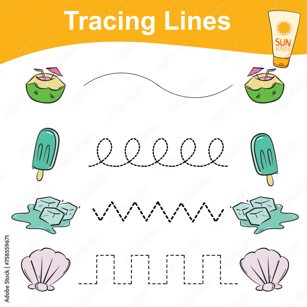 Tracing vertical lines activity for children. Tracing worksheet for ...