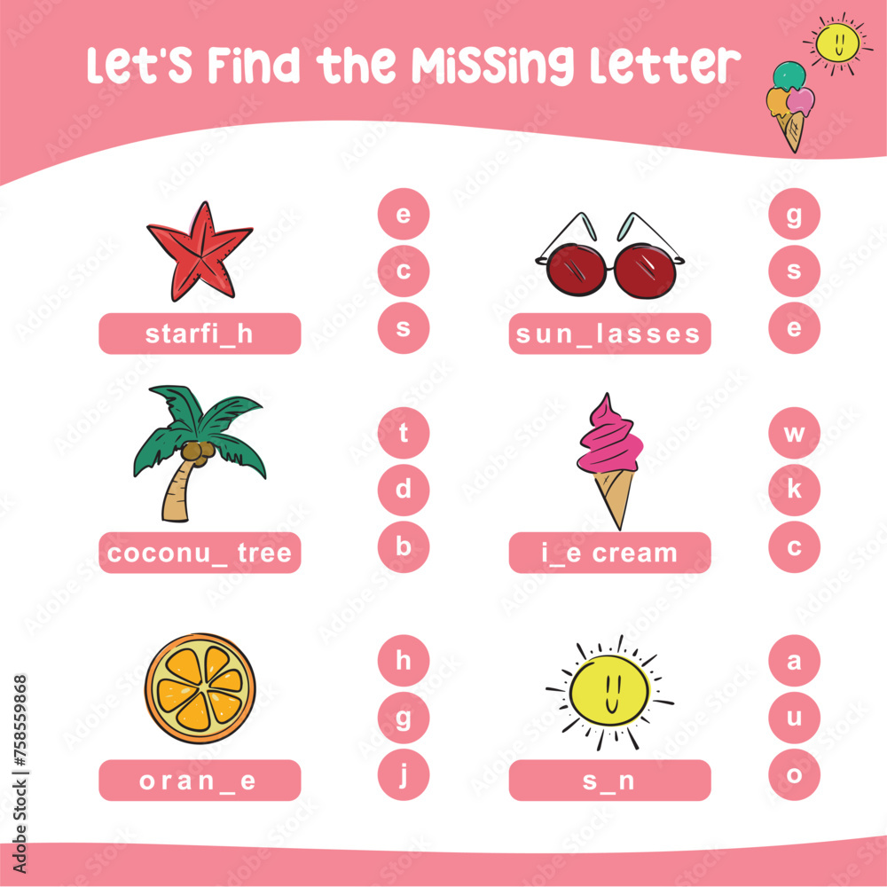 Missing letters worksheet. Complete the letters in English. Kids ...