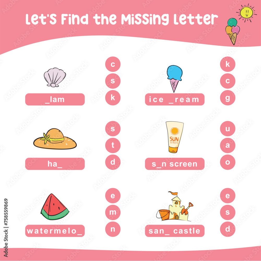 Missing letters worksheet. Complete the letters in English. Kids ...