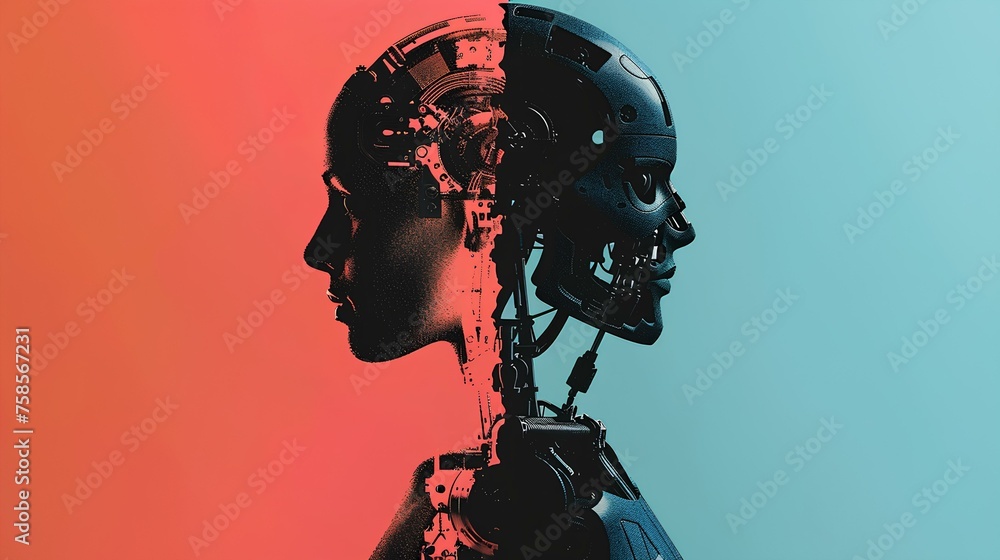 the poster split into 2 parts. poster split with human in left side ...