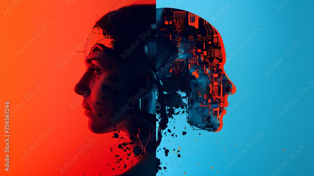 the poster split into 2 parts. poster split with human in left side. and poster split with ...