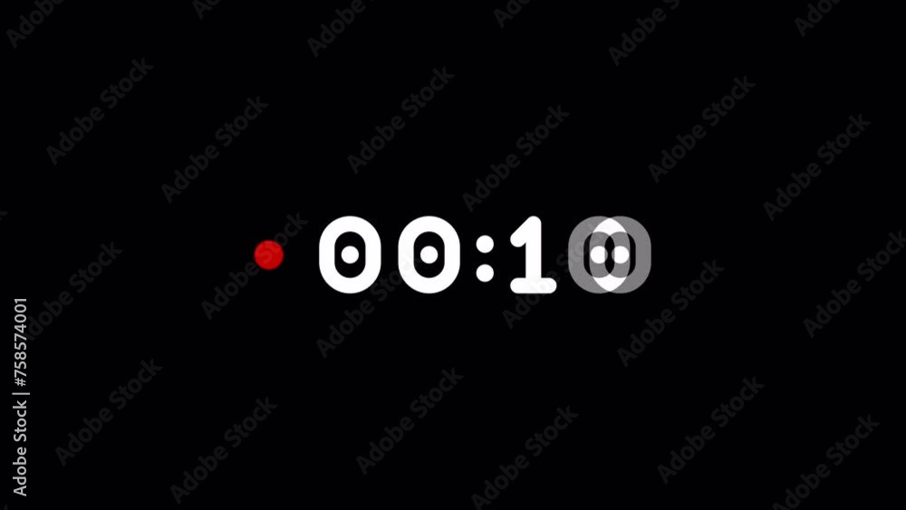 15 second timer countdown animation from 15 to 0 with blinking red dots ...
